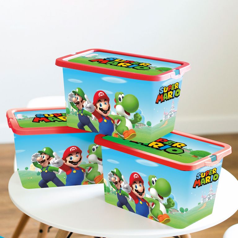 Caja Infantil Plástica Tapa Click 13 litros 29x15x40 cm Super Mario ...