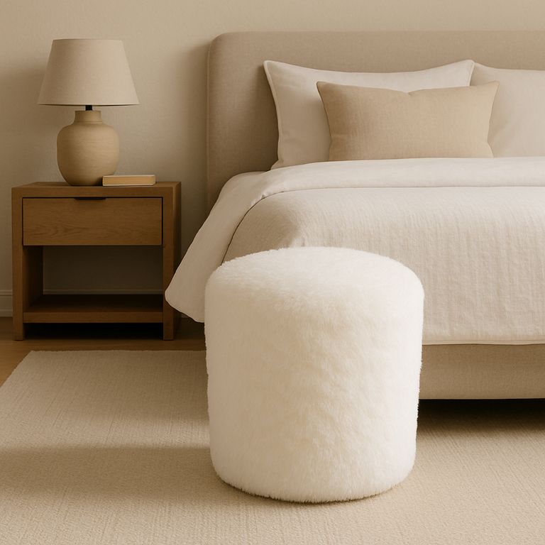 Puff Circular 42x40x40 Peluche Blanco | falabella.com