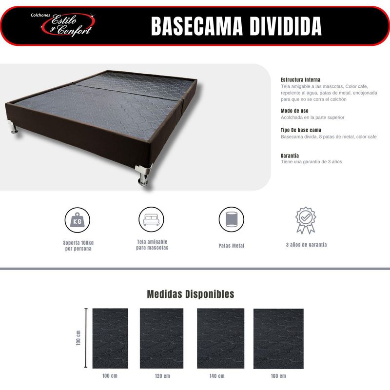 Base Cama Dividida En Lona Café Doble 140X190 ESTILO Y CONFORT ...