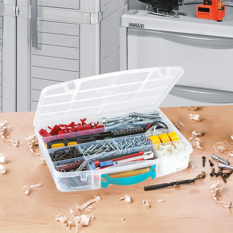 Caja Plástica Natural Con Divisiones Y Manija 33.3X5.8X26.2cm Azul ...