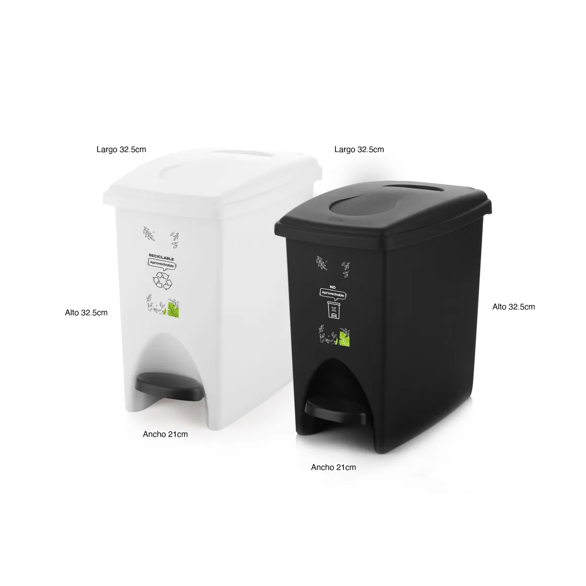 Set de Canecas Pedal 10 Litros Blanco Reciclable-Negro No aprovechable ...