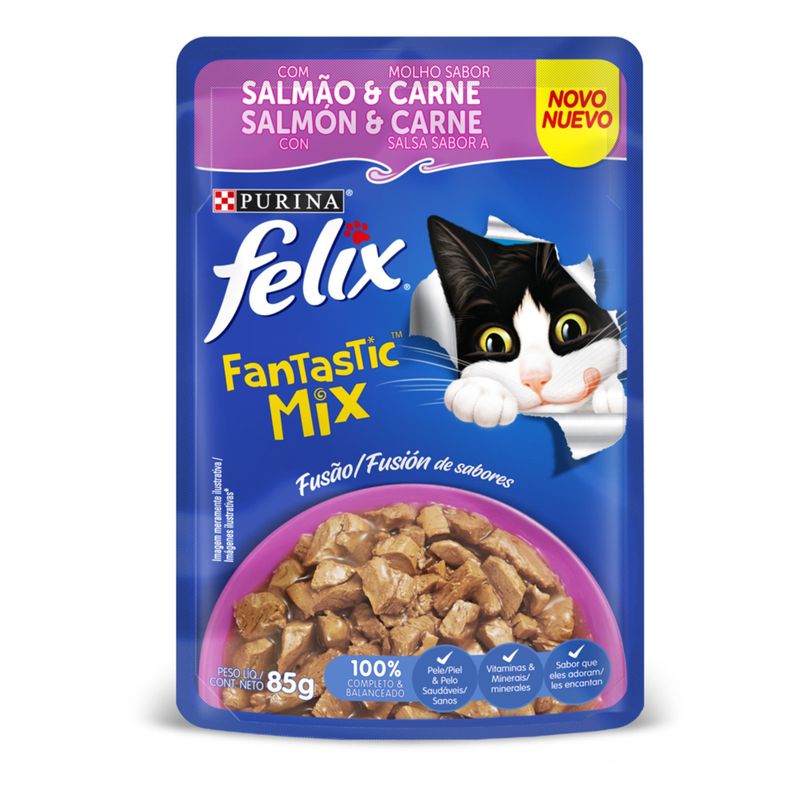 Alimento Húmedo Para Gato Fantastic Mix Salmón Carne Felix 85g FELIX ...