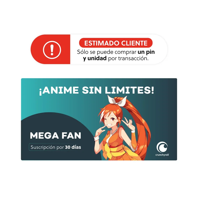 Pin Virtual Crunchyroll Mega Fan 1 Mes - Homecenter.com.co