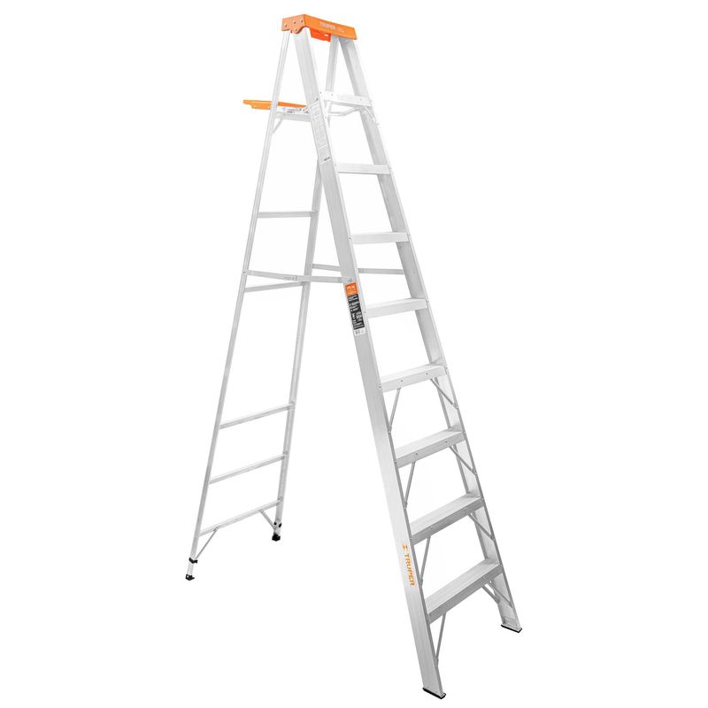 Escalera 4 m 9 Escalones 8 Peldaños Tijera con Bandeja Aluminio Tipo II ...