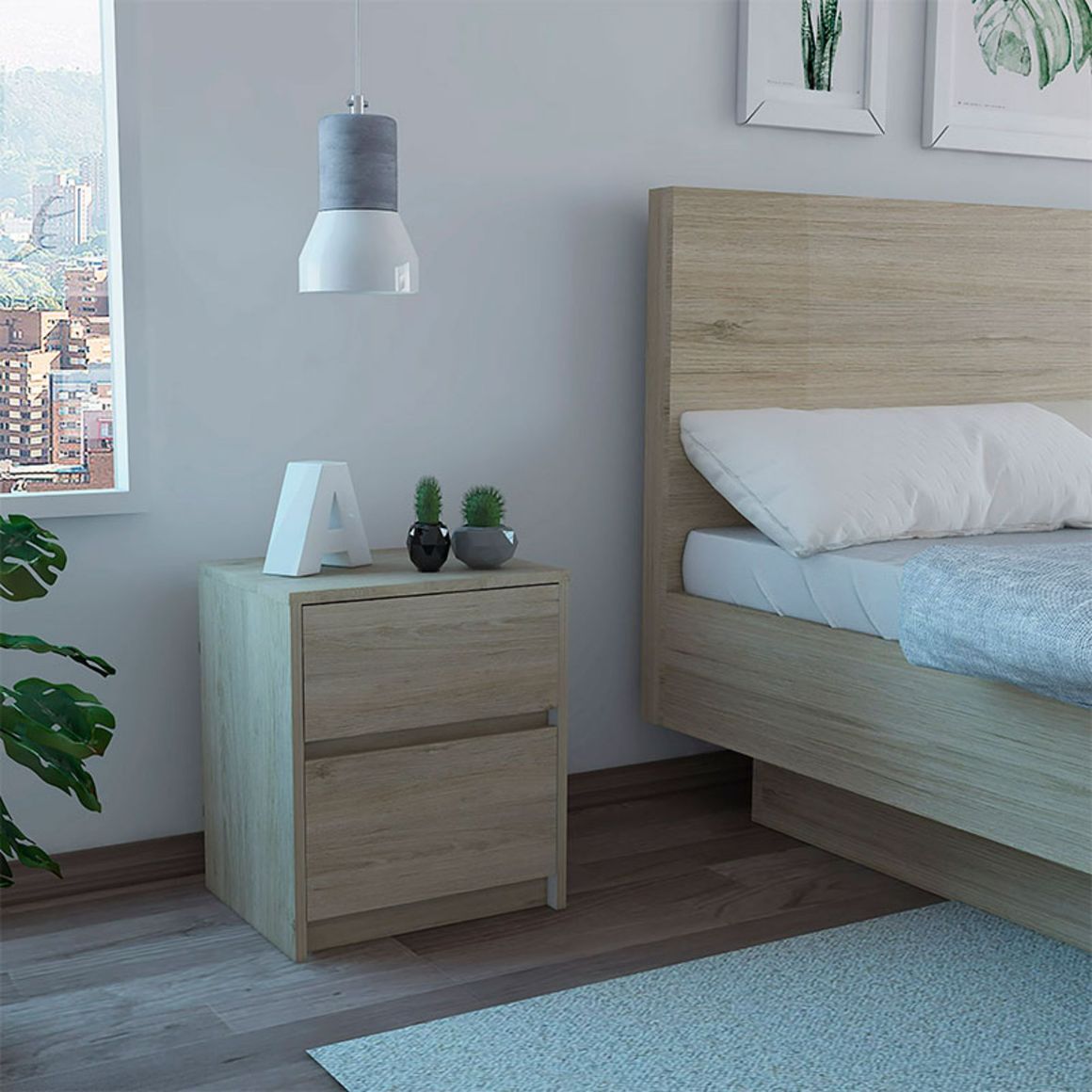 Setx2 Mesa De Noche Ozzan 2 Cajónes Beige - Homecenter.com.co