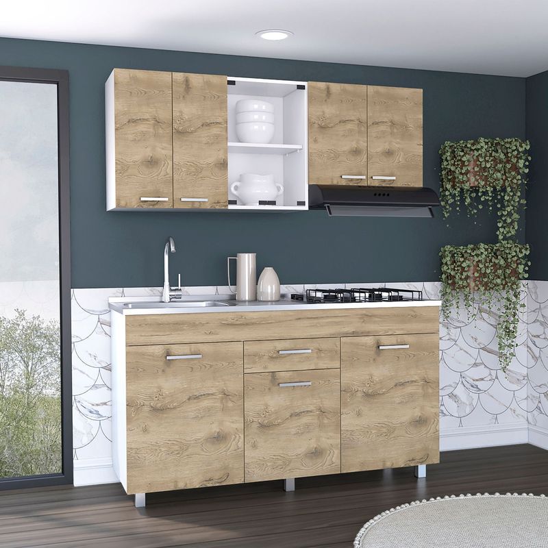 Cocina Integral Sicilia 1.50 Metros Macadamia Blanco Incluye Mesón ...