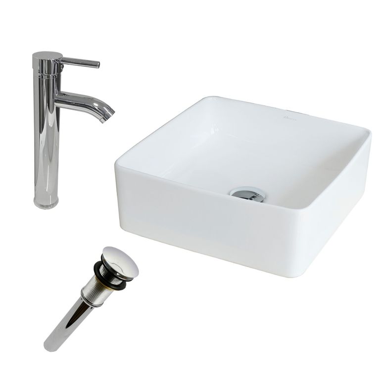 Kit Lavamanos Sobreponer Bari cuadrado+Griferia Mezclador Red+Desague ...