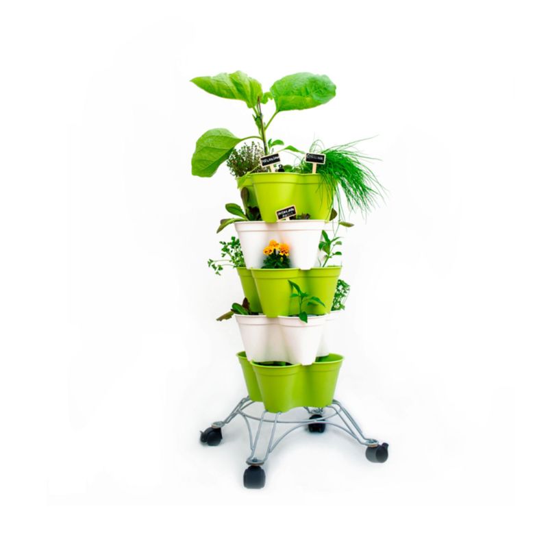 Huerta Vertical Con Ruedas Para 20 Materos Blanco Y Verde SIEMBRA ...