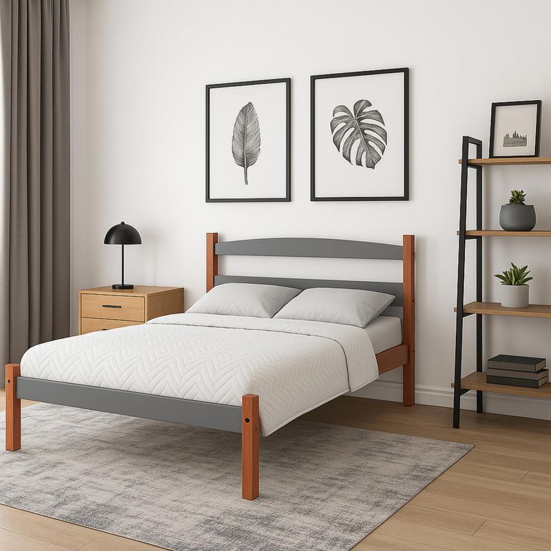 Cama Doble Delta Acacia/Gris 96X147X200,6 MUEBLES 2020 | falabella.com