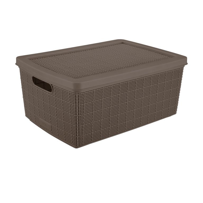 Canasta Plastica Tipo Fique Con Tapa 13.5lt 29X17X13 cm Café Rimax ...