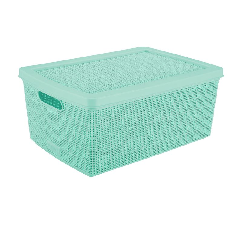 Canasta Plastica Tipo Fique Con Tapa 13.5lt 29X17X13 cm Verde Menta ...