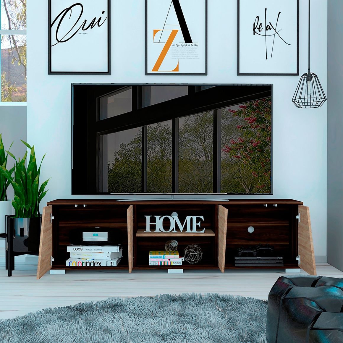 Mesa Rack Tv 75 Pulgadas Fraktal 52X180X35 Nogal - Homecenter.com.co