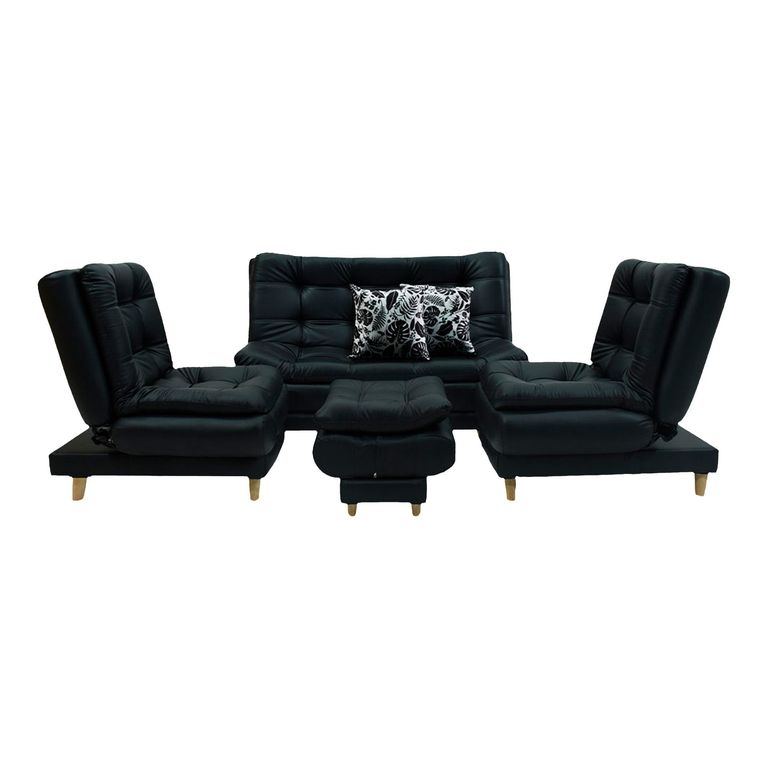 Sala Damasco Mini Poliester Negro Patas Madera INDUSTRIAL BASESTILOS ...