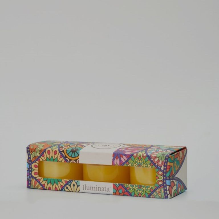 Vela Vaso Acrílico Mini Votive Maracuyá X3 Mándala ILUMINATA ...