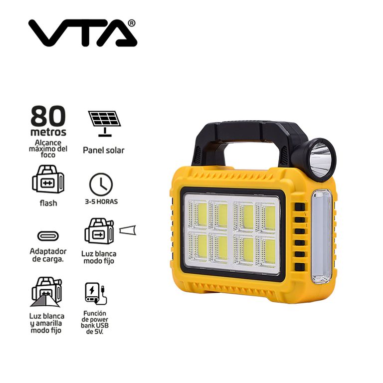 Linterna Recargable Hibrida Con Panel Solar Y Carga Usb Powerbank Vta ...
