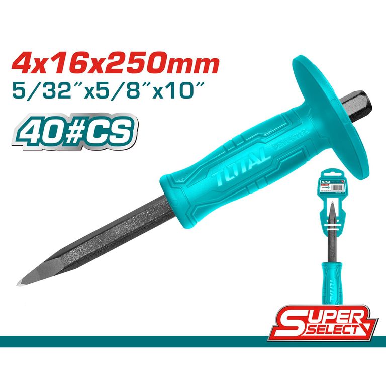 Cincel de Punta Acero #45 10 Pulg X 4 mm con Mango de Goma TOTAL TOOLS ...