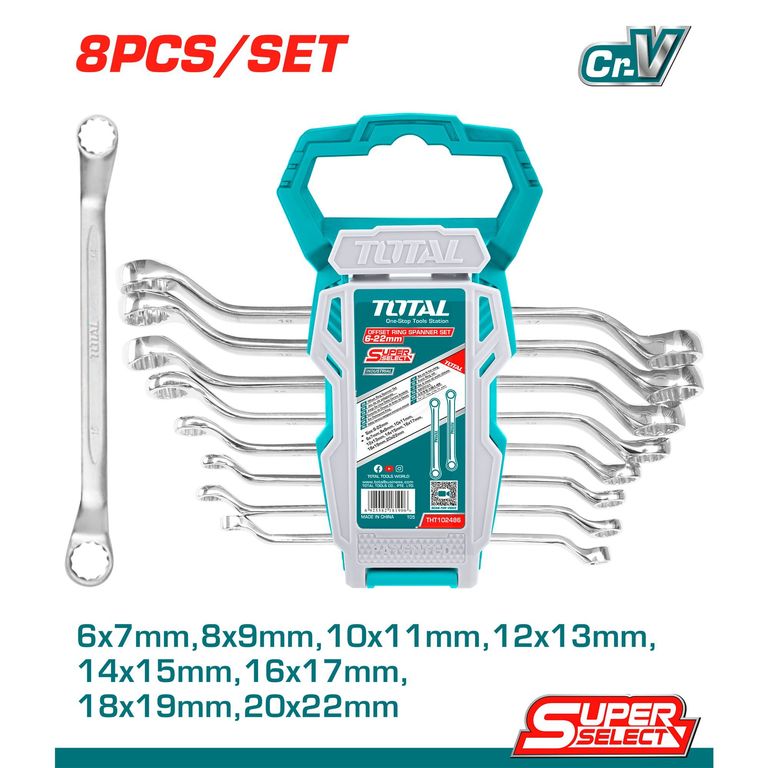 Juego 8 Llaves Combinadas Acodadas 6 - 22 mm TOTAL TOOLS | falabella.com