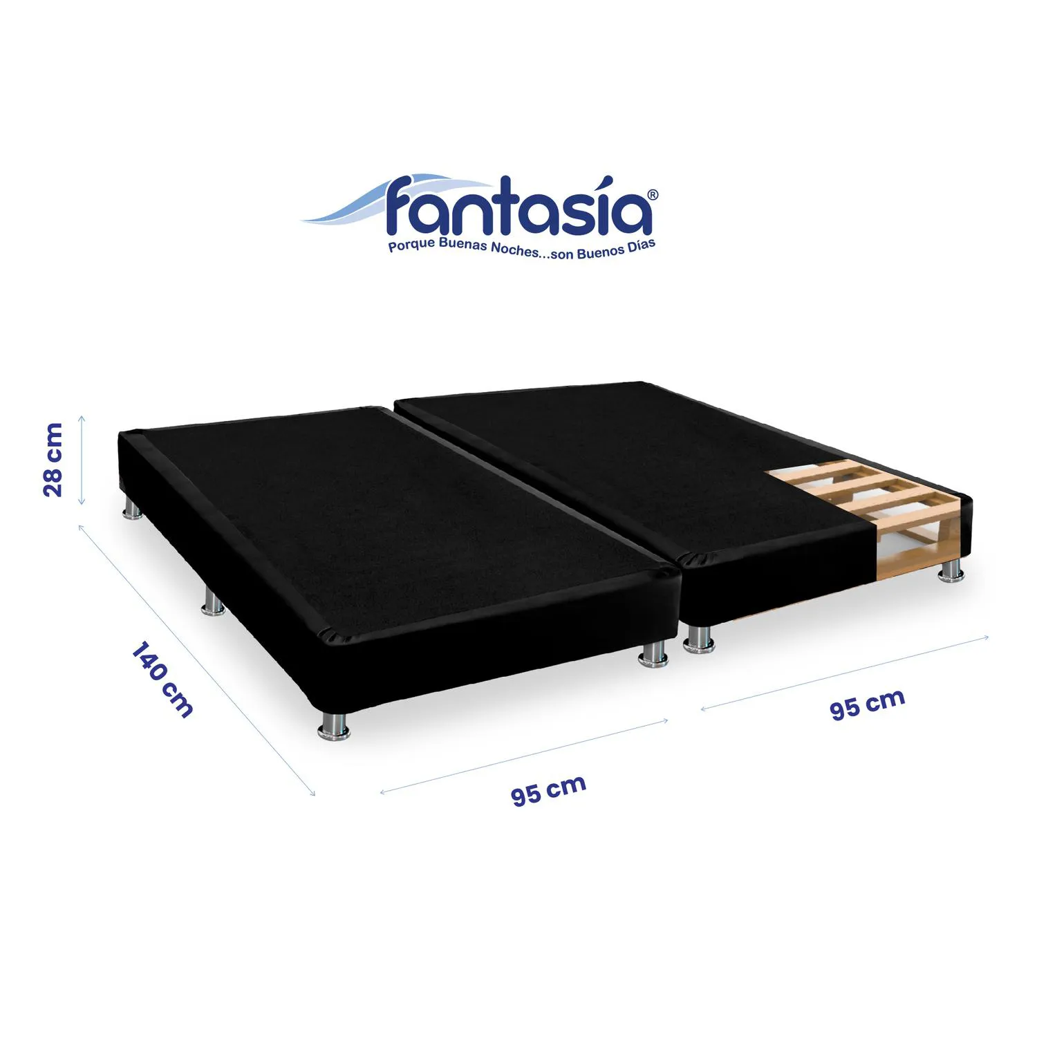 Base Cama Doble Dividida Pluss M2 Tipo Cuero negra 140x095x28 ...