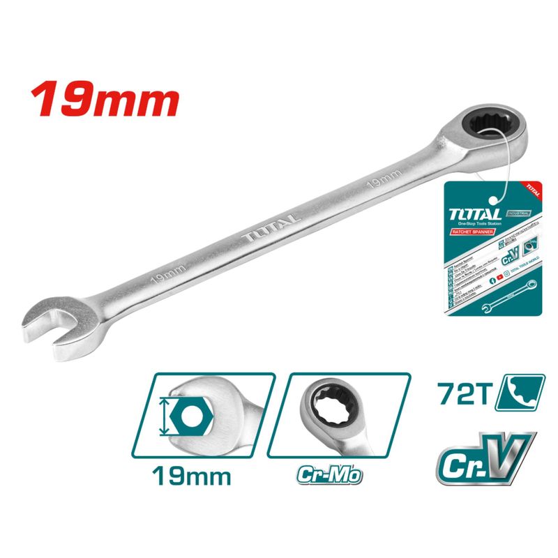 Llave Combinada con Ratchet Cromada 19 mm Tcspar191 L Total Tools TOTAL TOOLS | falabella.com