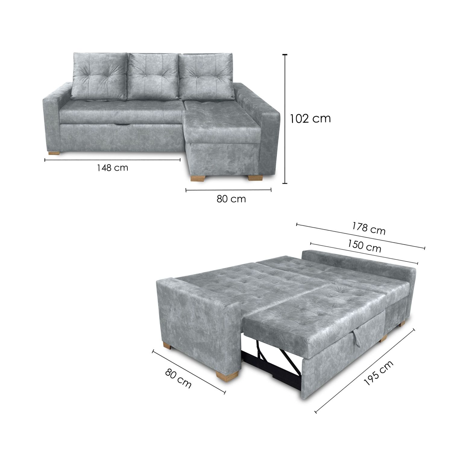 Sofacama Esquinero Carson 228X102 Tela Gris - Homecenter.com.co