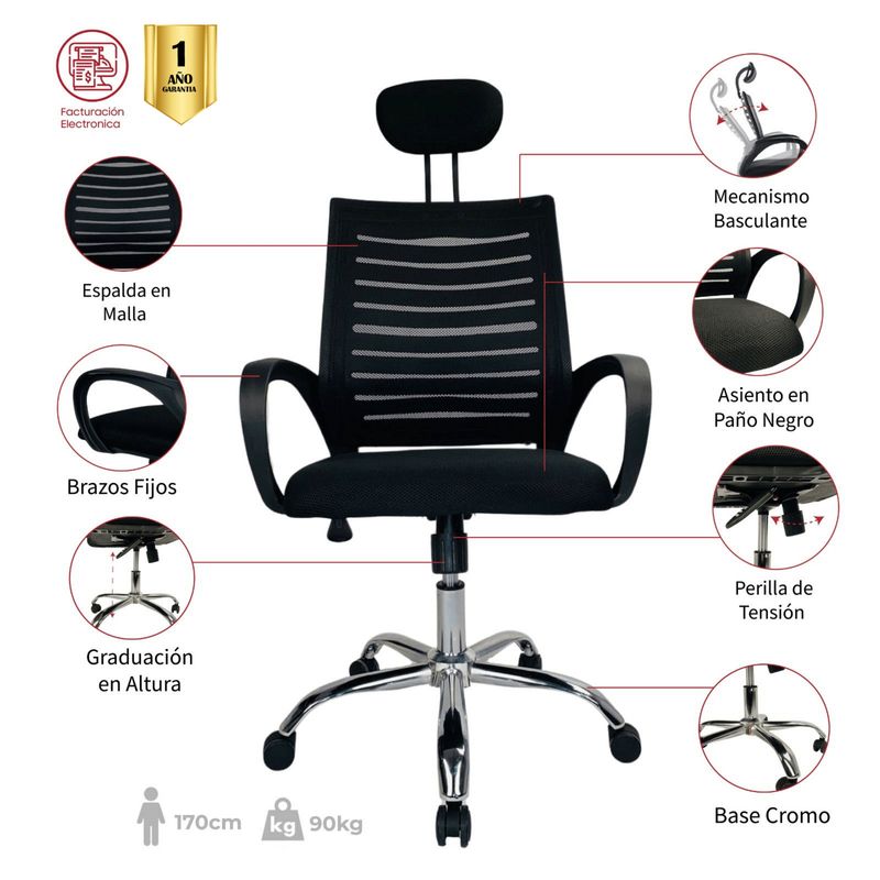 Silla de escritorio Ejecutiva Negro Mundial De Sillas Taraza GENERICO ...