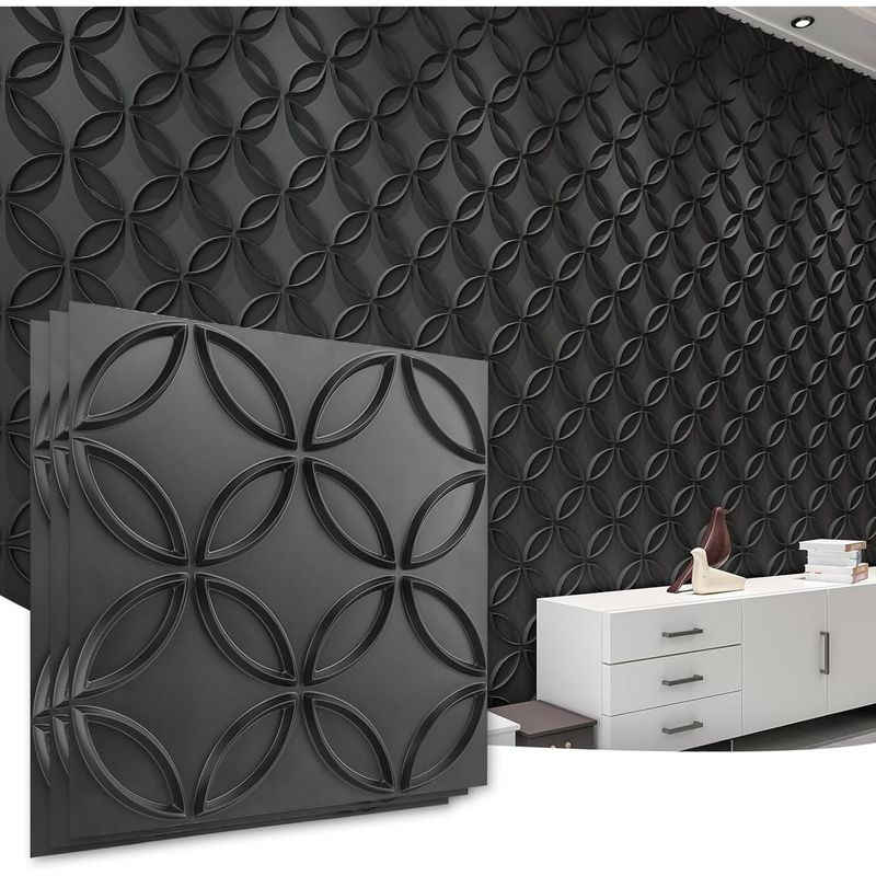 Panel de Pared 3d de PVC con Círculos Entrelazados Negro ART3D ...