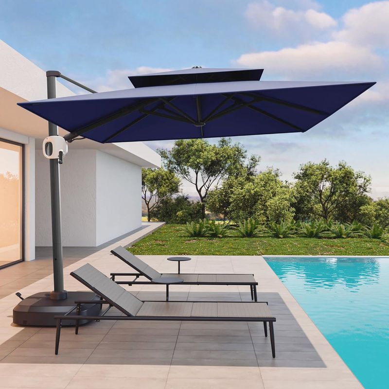 Parasol Lateral Con Base Cuadrada Grande Color Azul EAST OAK ...
