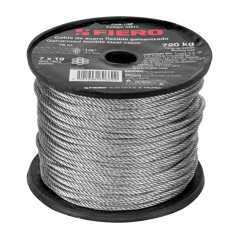 Guaya de Acero 1/8" Sin Forro de PVC de 75 m Carga 720 kg x 2 Unidades ...
