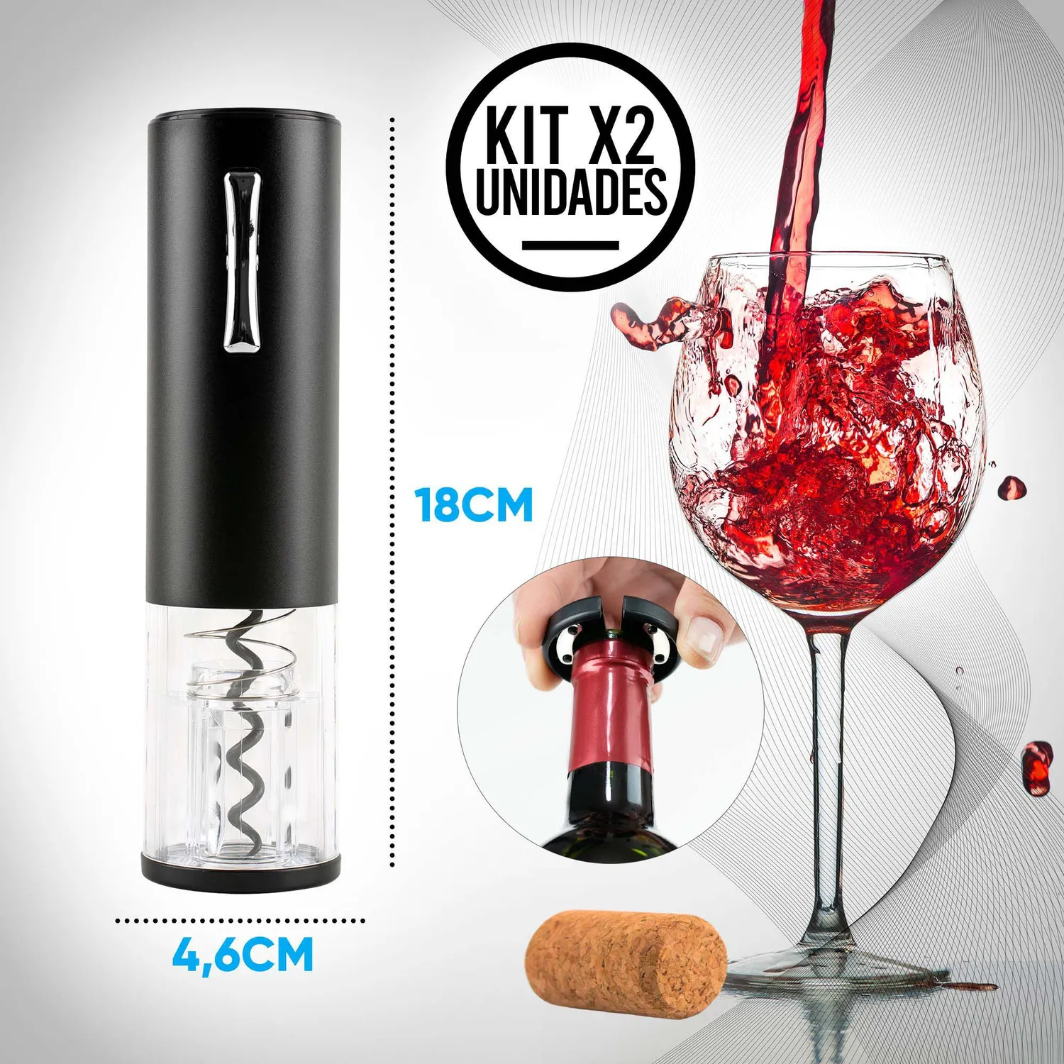 Set x2 Sacacorchos Eléctrico Usb Kit Descorchador Completo Negro ...