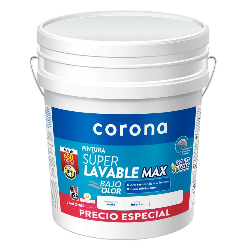 Pintura Corona Súper Lavable Max Blanco 5 Galones - Homecenter.com.co