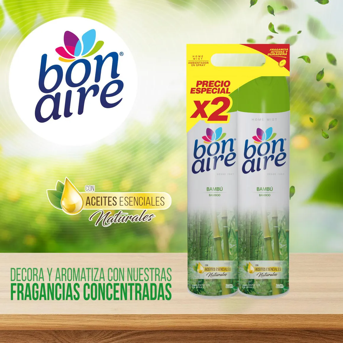 Ambientador Aerosol Bonaire Spray 400 ml x2 Bambú - Homecenter.com.co