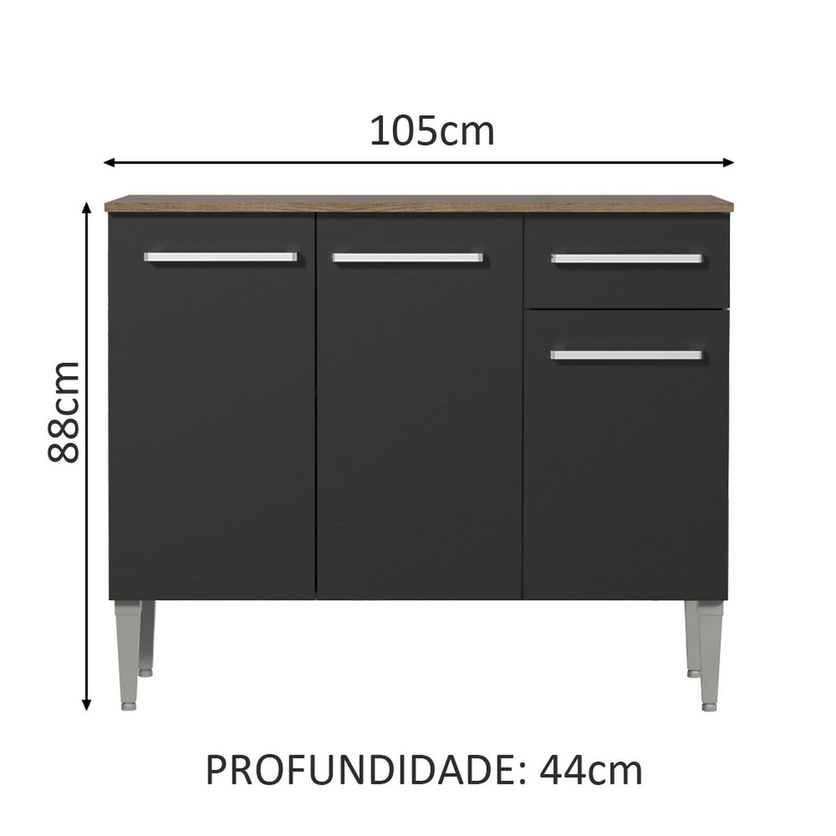 Mueble De Cocina Bajo 3 Puertas Y 1 Cajón Emilly 105 Cm Marrón/Negro ...