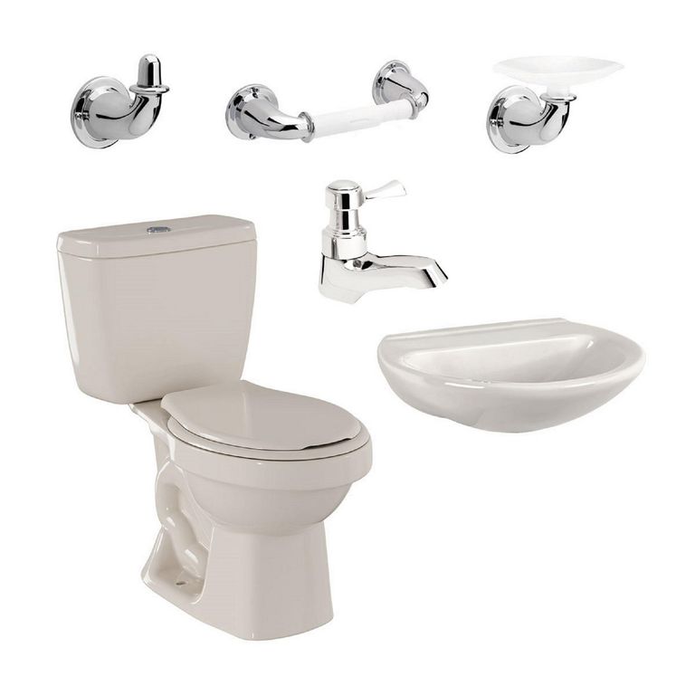 Combo Ecoline Bone: Sanitario Dos Piezas Ecoline + Lavamanos Milano + Grifería Lavamanos ...