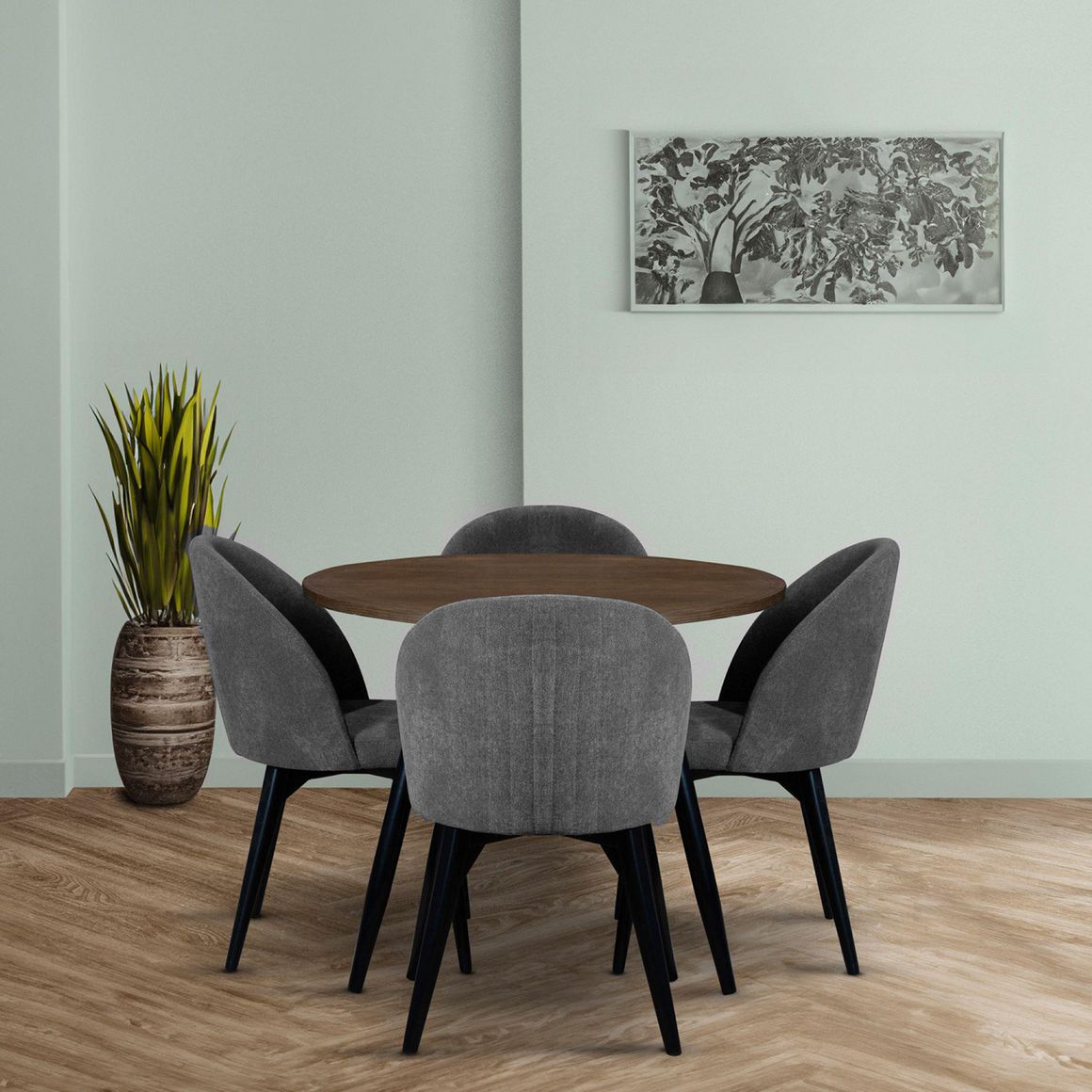 Juego de Comedor Redondo Paris 4 Puestos Natural Oscuro Negro Humo ...