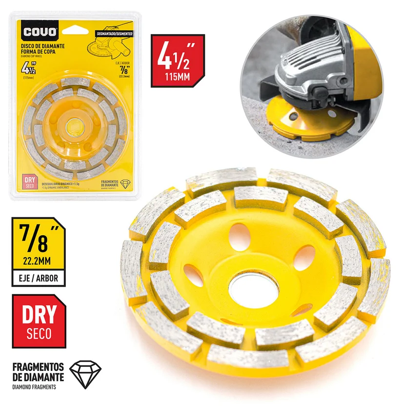 Disco Diamantado Segmentado en Forma de Copa 4 1/2 Pulgadas Covo ...