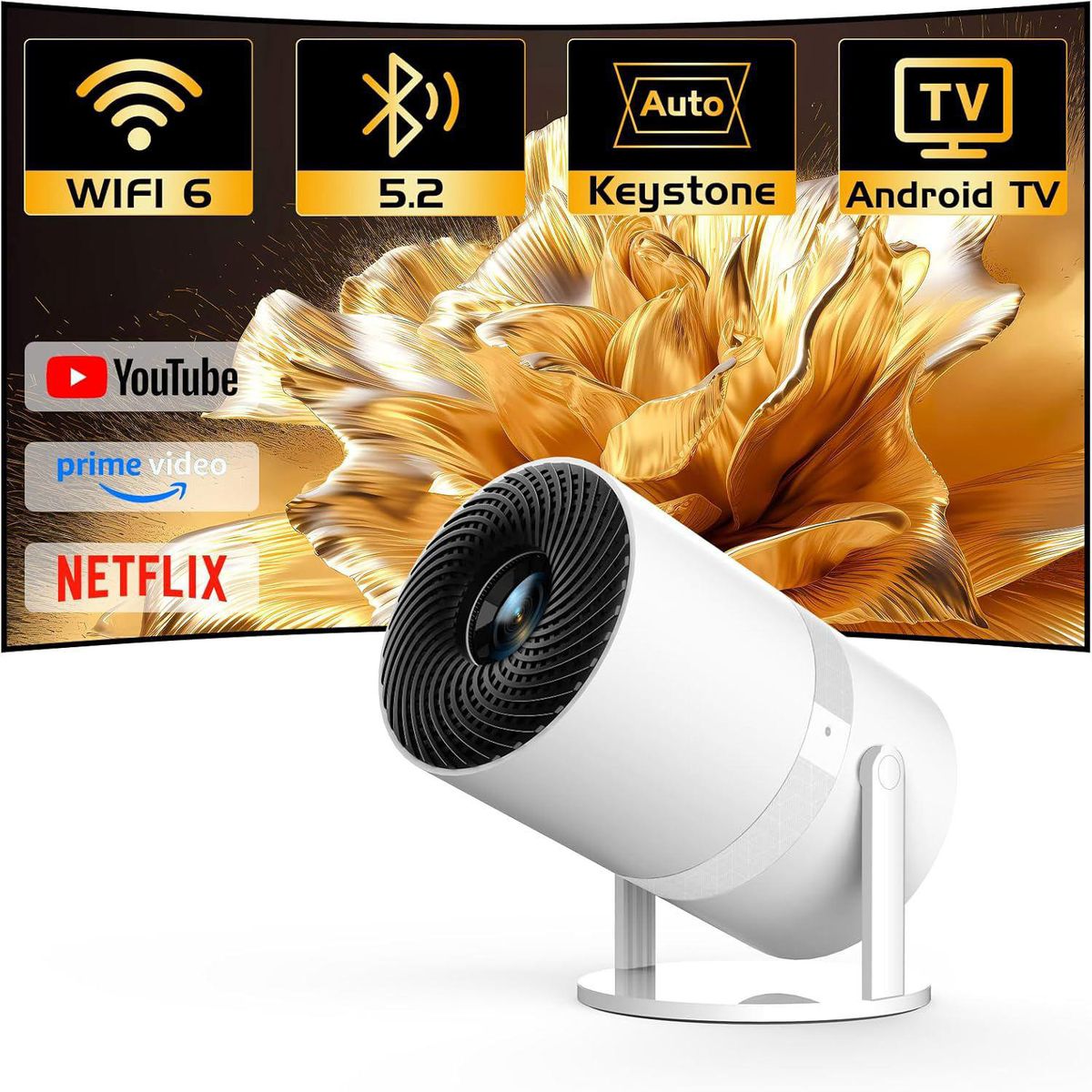 Mini Proyector Inteligente PANSEBA 270° WiFi 6 y Bluetooth Pantalla de ...