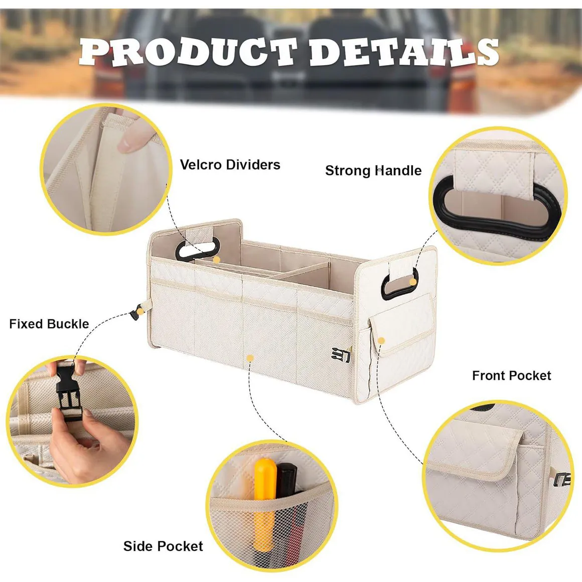 Organizador de Baúl Plegable para Carro con 9 Compartimentos Beige ...