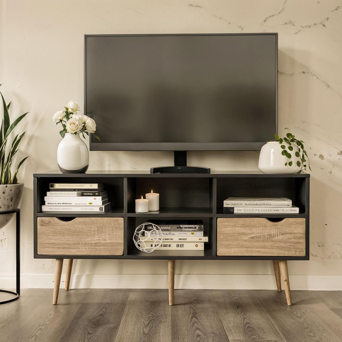 Mueble para TV Rack Moderno Estilo Nórdico Negro y Marrón - Homecenter ...