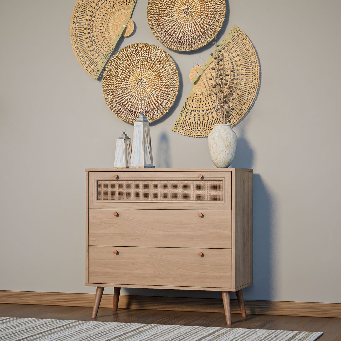 Cómoda Organizador Con 3 Cajones De Ratan Natural - Homecenter.com.co