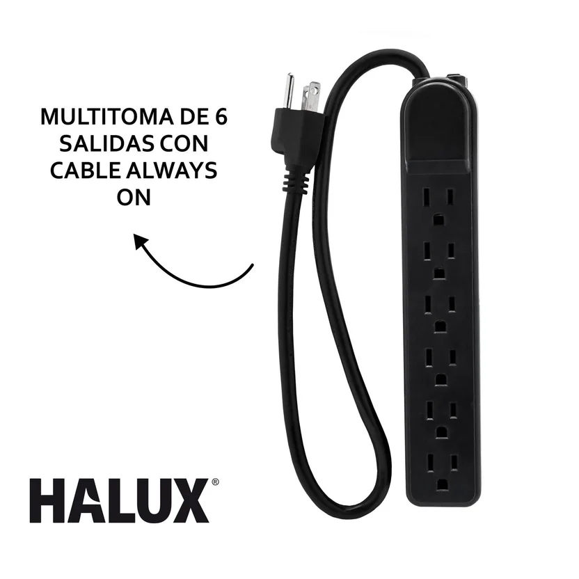 Multitoma De 6 Salidas Con Cable Always-On Negra - Homecenter.com.co