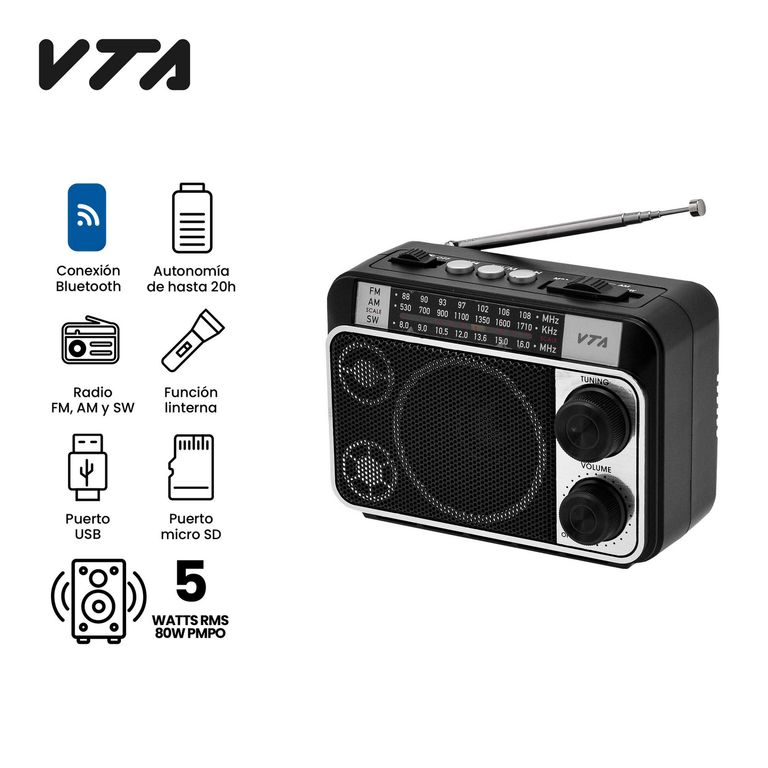 Parlante Am / Fm Recargable 5W Rms Bluetooth Vta VTA PLUS | falabella.com