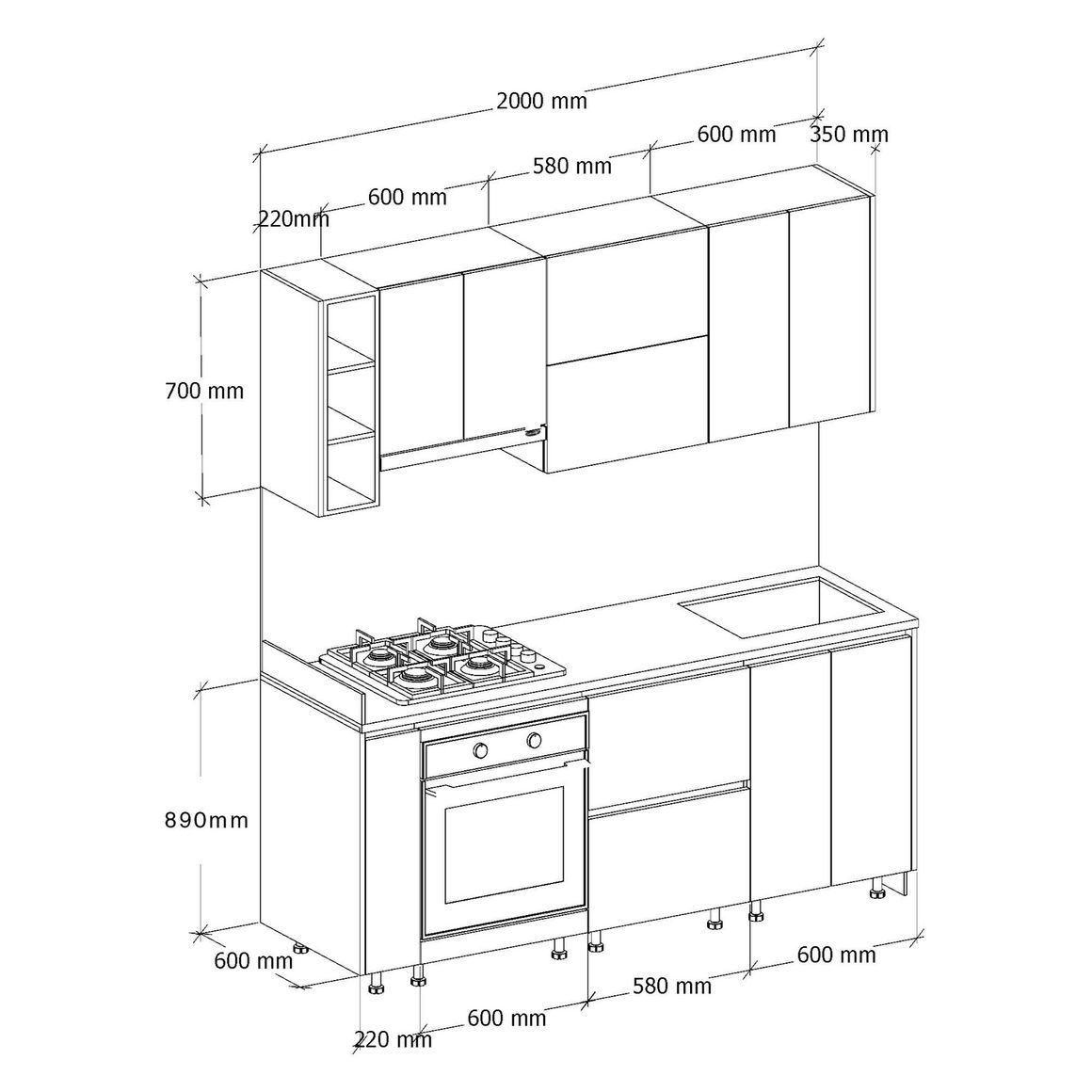 Cocina Integral 2X2.1M En L Premium Sin Mesón Color Blanco Alto Brillo ...
