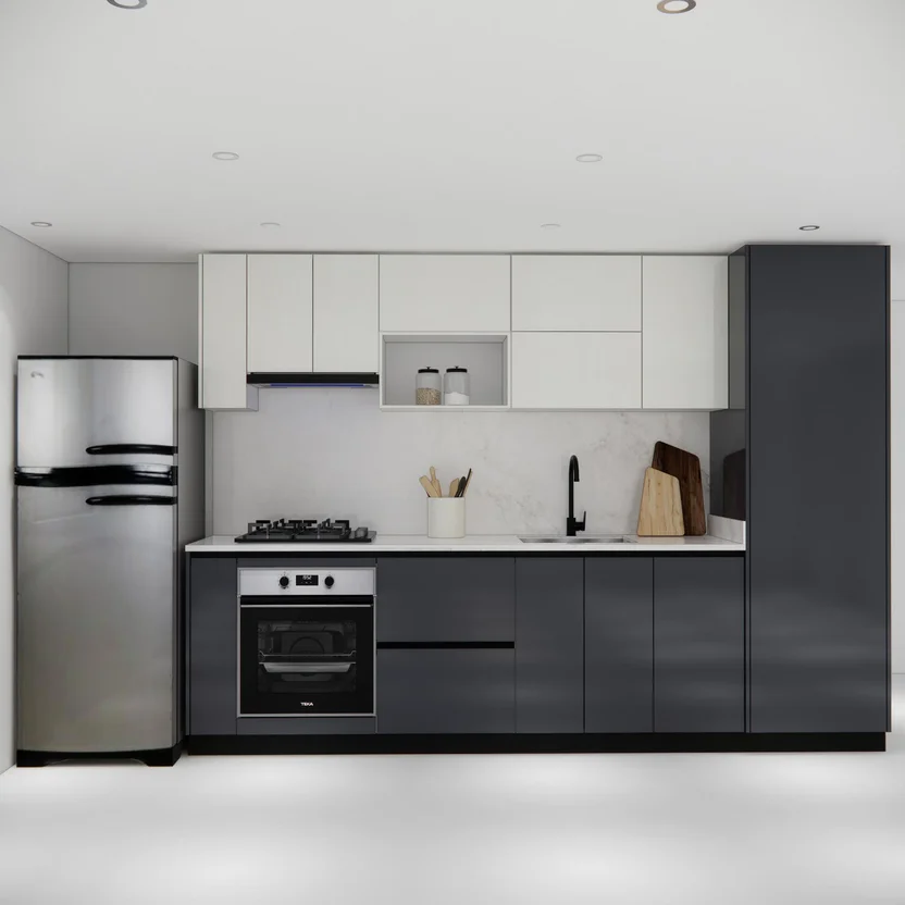 Cocina Integral 3m con Despensa Luxury sin mesón Color Marfil y Gris ...