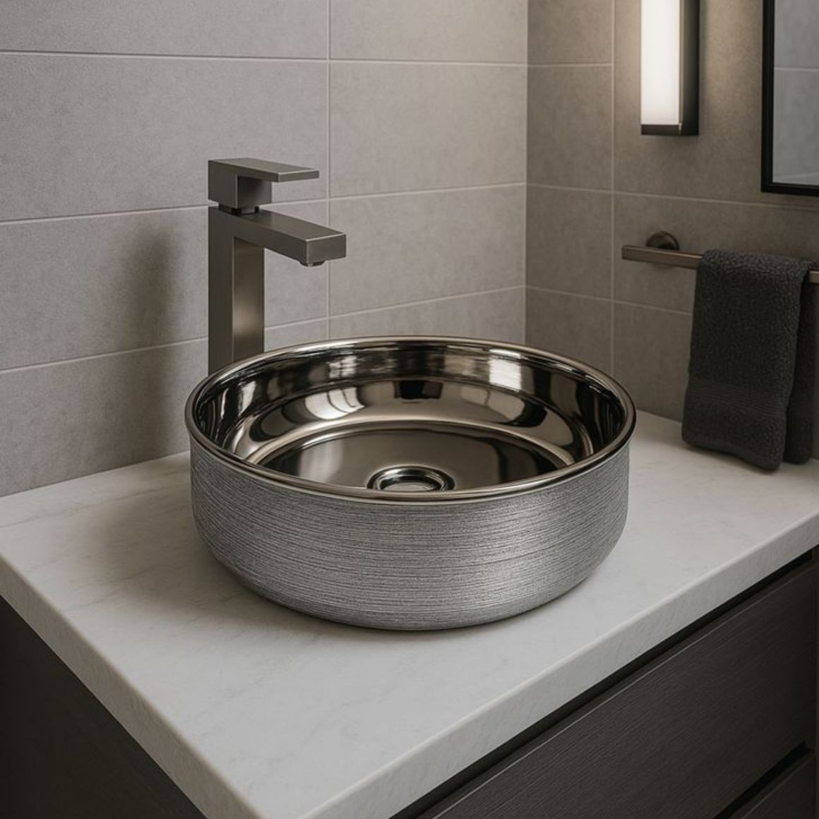 Lavamanos Ceramica Sobreponer Redondo Plateado Homecenter co