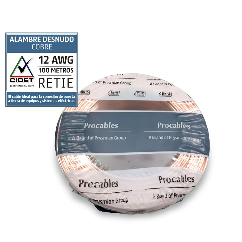 Alambre #12 Rollo 100 Metros Cobre Desnudo PROCABLES | falabella.com