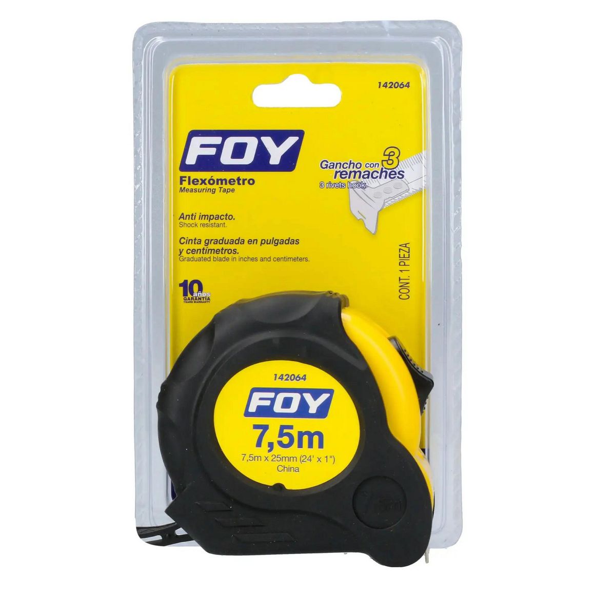 Flexómetro Cuerpo Anti Impacto 7.5 m x 1 Pulgada con Remaches Foy ...