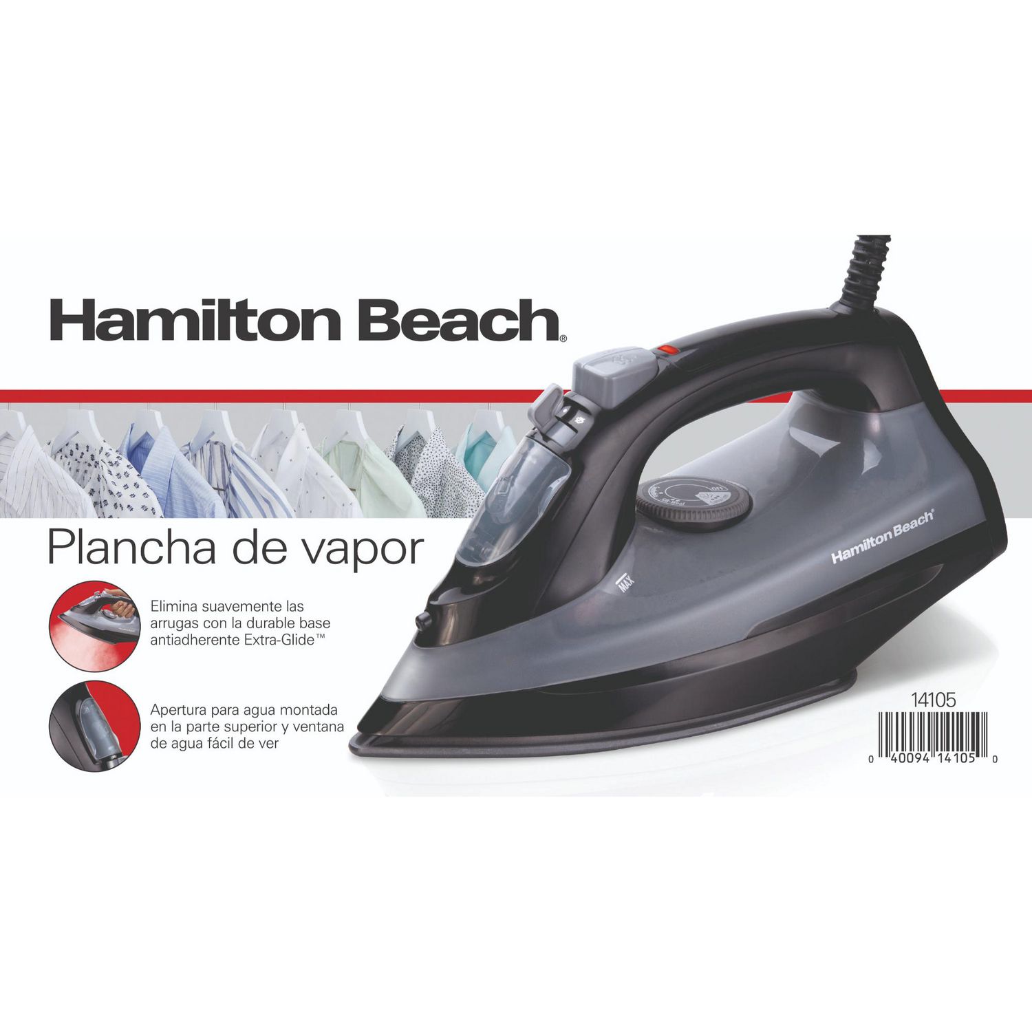 Plancha de Ropa a Vapor Hamilton Beach 14105 Suela Extraglide ...