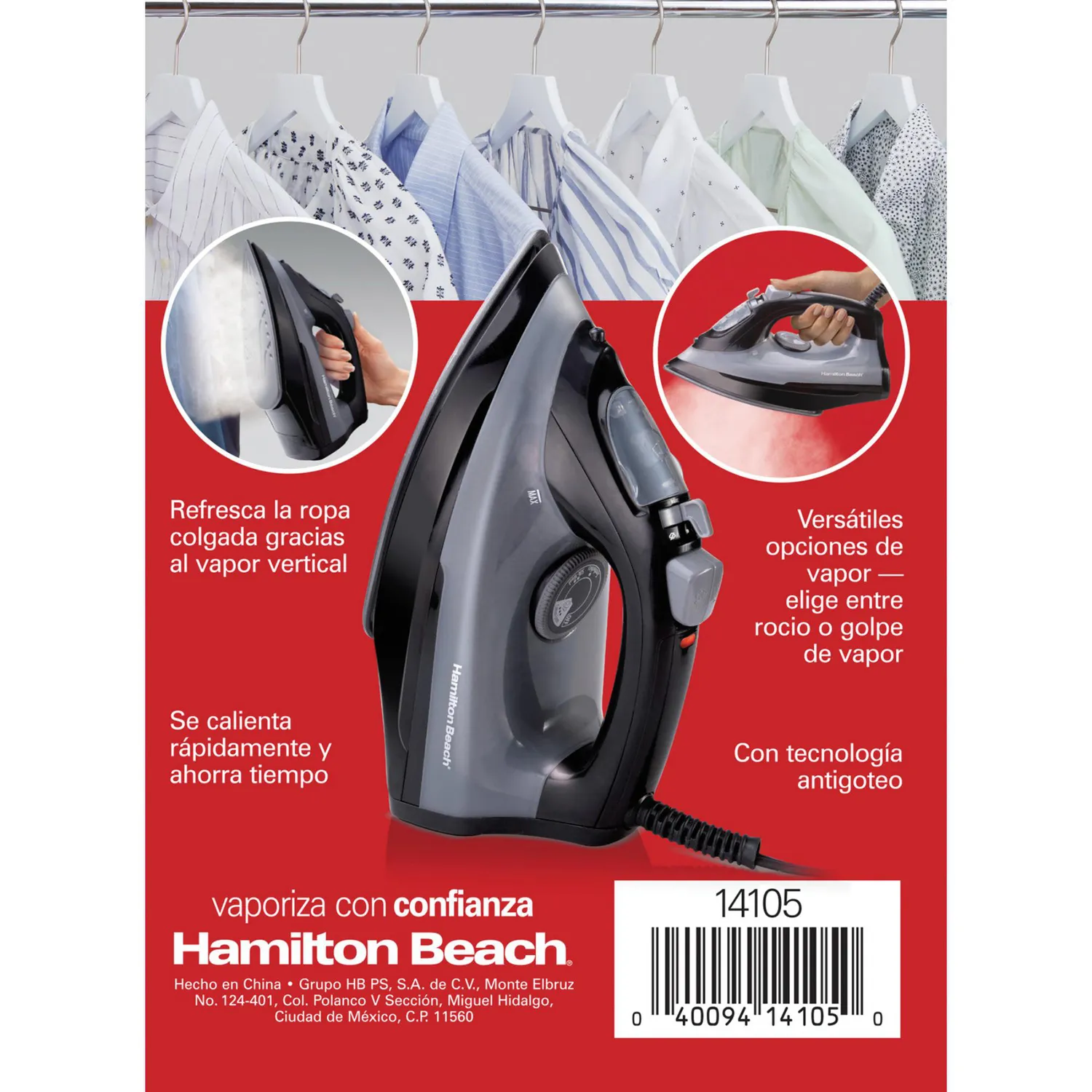 Plancha de Ropa a Vapor Hamilton Beach 14105 Suela Extraglide ...