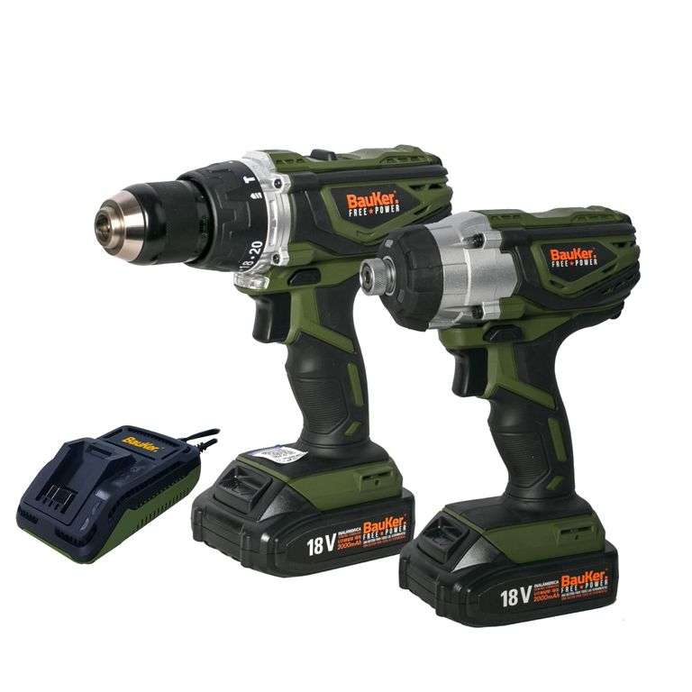 Combo Taladro Percutor 1/2pulg + Atornillador Impacto 18v Bauker BAUKER ...