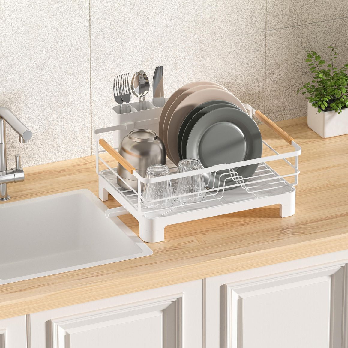 Escurridor Metal Blanco Madera - Homecenter.com.co